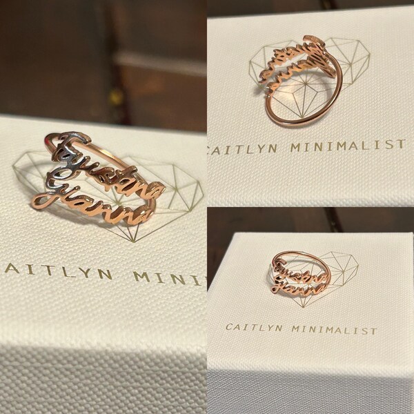 Double Name Ring Two Name Ring in Sterling Silver, Gold and Rose Gold ...