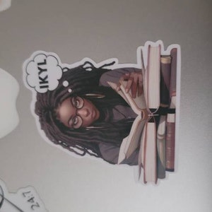 Thinking of Books Sticker, Black Woman Who Loves to Read, Black Girl ...
