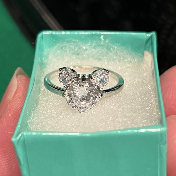 Mouse Engagement Ring - Sterling Silver Ring - Wedding Ring - Three ...