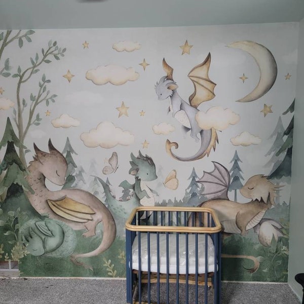 Dragon Kids Wallpaper – Mural With Dragons and Clouds | Custom Size ...