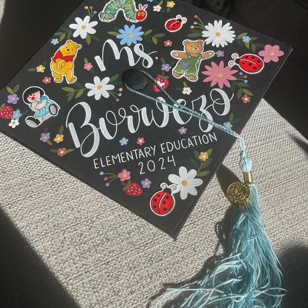 Floral Graduation Cap With Quote- Custom Graduation Cap With Quote ...