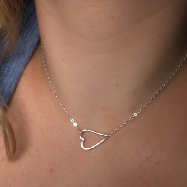 Sideways Heart Necklace • Sterling Silver Open Heart Necklace ...