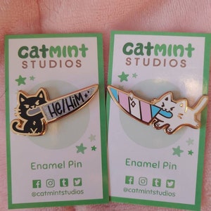 Pronouns Stabby Cats Hard Enamel Pins Be Gay Do Crime LGBT Pronouns Cat ...