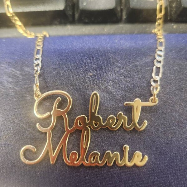 Double Name Necklace, Double Name Plate Necklace, Two Name Necklace ...