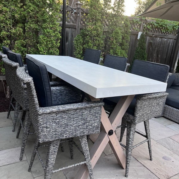 Custom Concrete Table Top | Chunky Wood Base With Casters | Dining ...