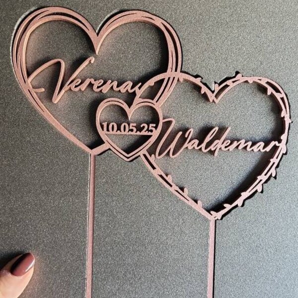 Gold Cake Topper With Hearts for Wedding, Date Cake Topper, Cake Topper ...