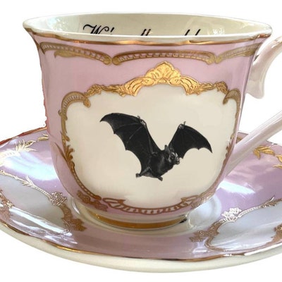 Beautiful Black Crow Teacup and Saucer Set, 8 Ounces, Food Safe and ...