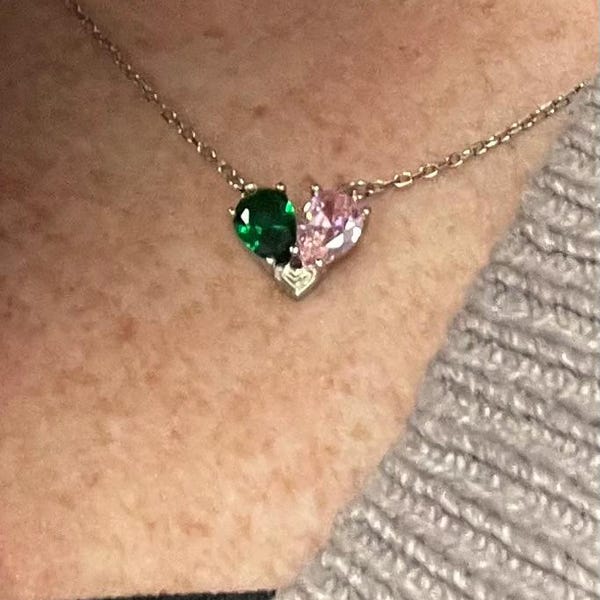 Her and His Birthstone Matching Heart Necklace, Bride and Groom ...