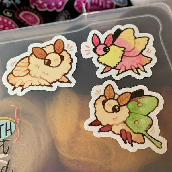 Fluffy Poodle Moth and Pink Lemonade Moth Sticker Set of 2 / Rosy Maple ...