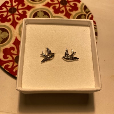 Swallow Stud Earrings. Sterling Silver. Dainty Sparrow Studs. Sparrow Bird Jewelry. Small ...