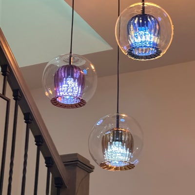 Set of Four Hanging Lights Over Bar, Ceiling Light Fixture, Blown Glass ...