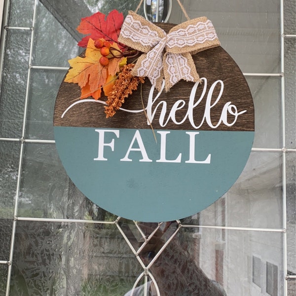 Hello Fall, Welcome Door Hanger, Round Door Hanger, Welcome Door Sign ...