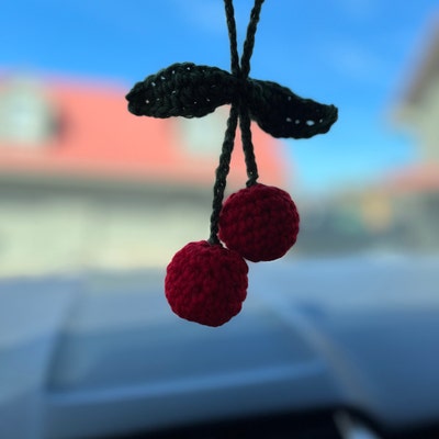 Cherry Car Charm Cherry Car Accessories Car Charm Crochet Cherry Charms ...