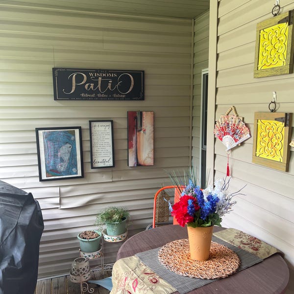 Patio Sign Personalized, Backyard Sign Custom, Large Black Canvas Sign ...