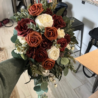 Terracotta and Rust Fall Wedding Bouquet, Burnt Orange, Burgundy, Gold ...