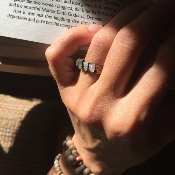 Lucky Stone Ring - Raw Stone Silver Ring - Multi Stone Crystal and ...