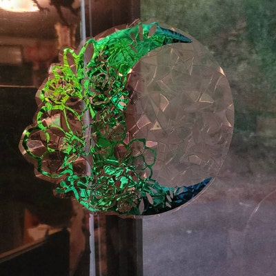 Floral Crescent Moon Glass Window Static Cling // Produces Rainbows ...