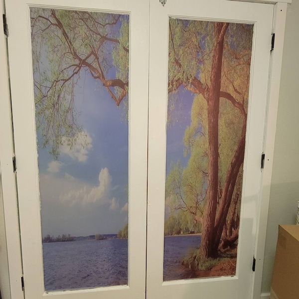 Serene Nature Window Film Privacy Lakeside Scene Frosted Glass Window ...