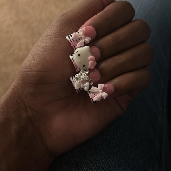 Black French Tip Kawaii Junk Nails Junk Nails Short Duck Kawaii Style ...