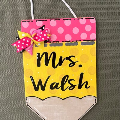 Personalized TEACHER PENCIL SIGN Name Plaque School Class - Etsy