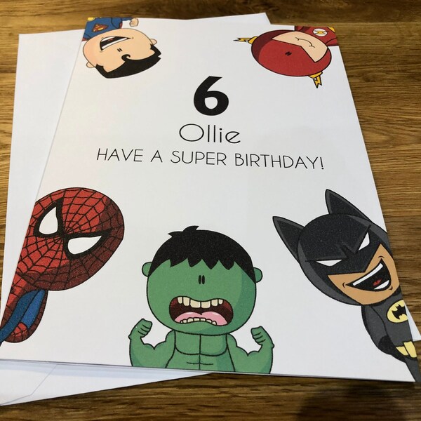 Superhero Personalised Birthday Card, Boys Birthday Card, Girls ...