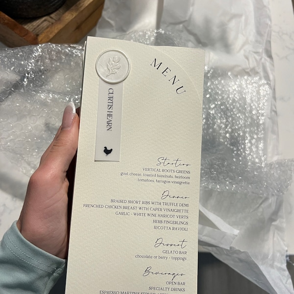 Half Arch Wedding Menu, Ivory Menus With Wax Seal & Vellum Place Card ...