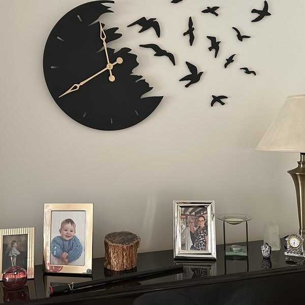 Birds Wall Clock, Bird Flying Clock, Modern Wall Clock Unique ...