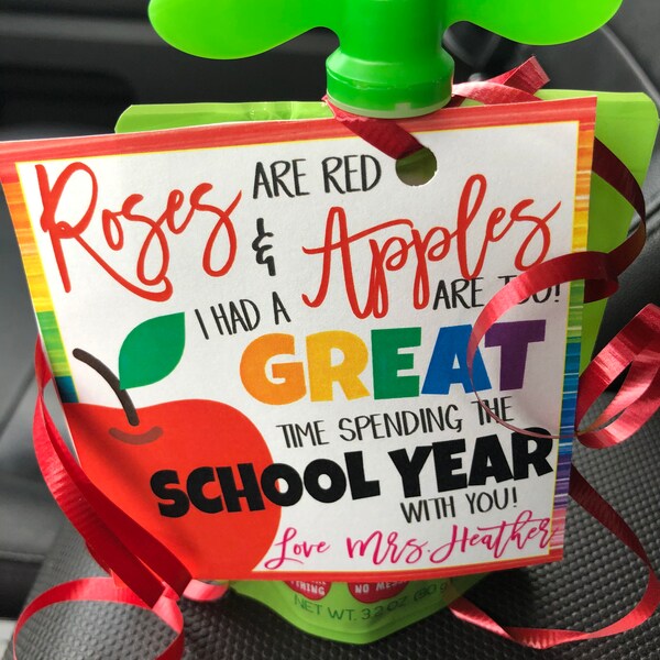 End of School Teacher Gift, Roses Are Red Poem, Thank You Tag, Teacher ...