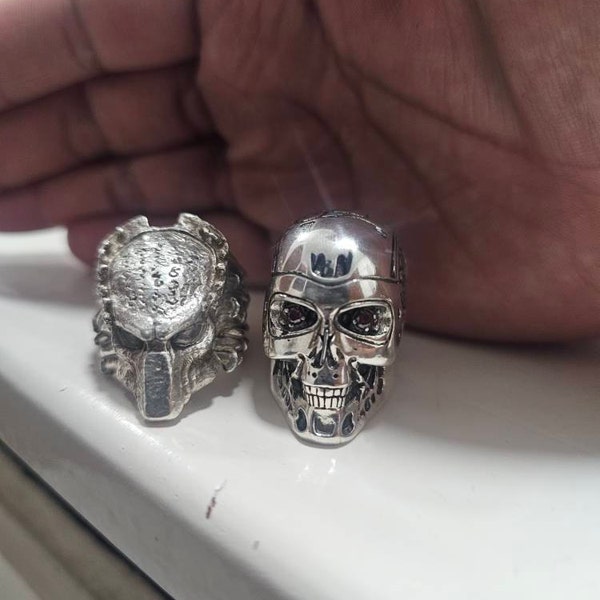 Handmade 925 Sterling Silver Red Ruby Cyborg Gothic Robot Biker Mens ...