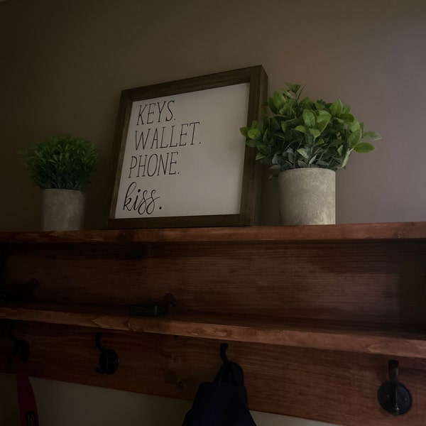 Keys Wallet Phone Kiss Wood Sign | Checklist Sign | Phone Keys Wallet ...