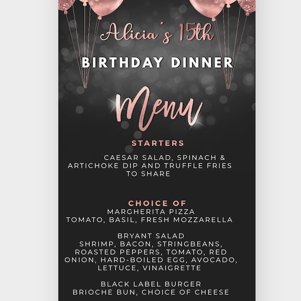 Rose Gold Menu Card - Menu Template and Drink Menu Event Menu Template ...