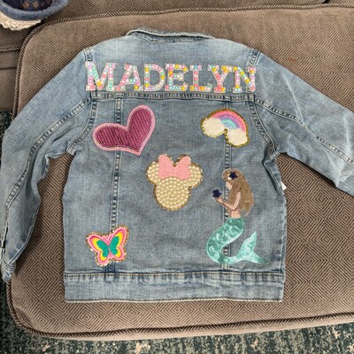Girls Denim Patch Jean Jacket, Girls Jean Jacket With Name, Girls ...
