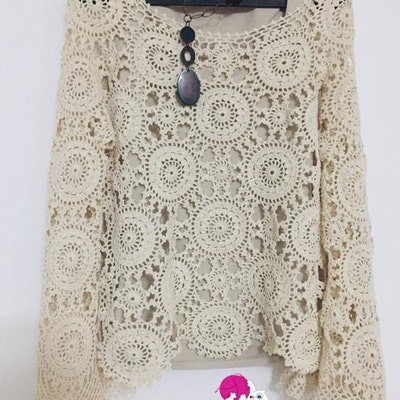 Crochet LACE BLOUSE Sweater Pattern Long Sleeve Summer TOP - Etsy