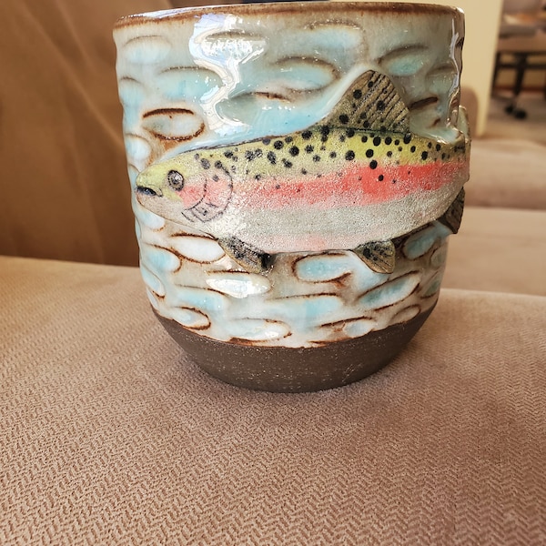 Handmade Ceramic Fishing Mug, One of a Kind, Hand Painted, Personalized ...