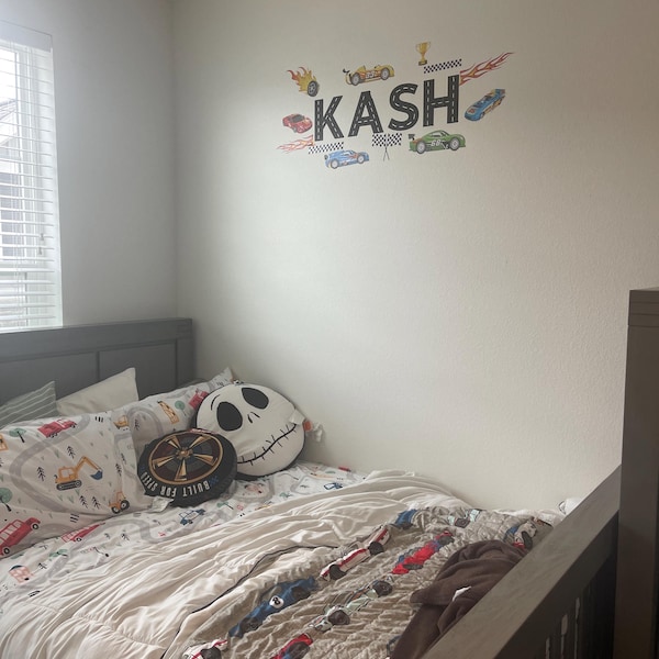 Race Cars Wall Decal for Boys Room - Custom Name Car Bedroom Decor ...