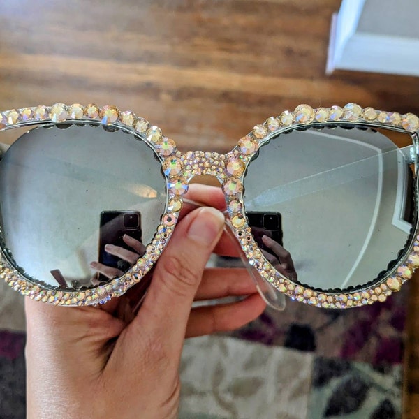 Gold Half Frame Square Sparkle Sunglasses / Handmade Rhinestone Shades ...