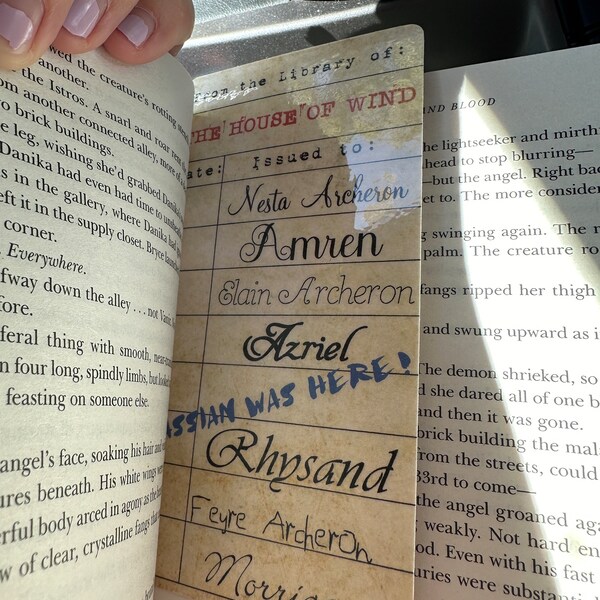 ACOTAR House of Wind Library Card Bookmark A Court of Thorns and Roses ...