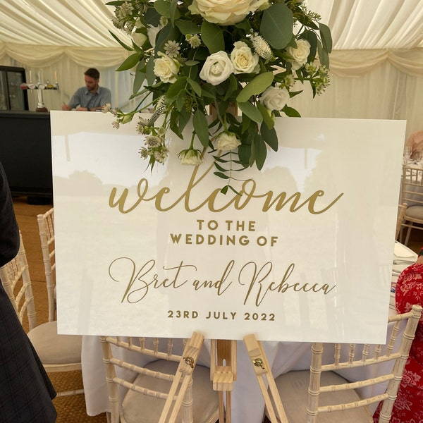 Personalised White Acrylic A2 Welcome Wedding Sign 400x600 Free Postage ...