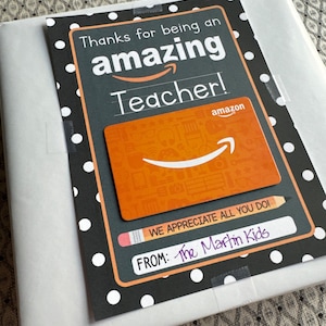 PRINTABLE Amazon Gift Card Holder, Teacher Thank You , Teacher Gift ...