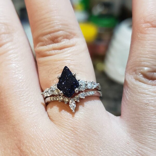 Skye Starry Night Ring Set in 925 Sterling Silver- Galaxy Sandstone ...