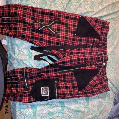 Red and Black Bicolor Plaid Punk Pants - Etsy
