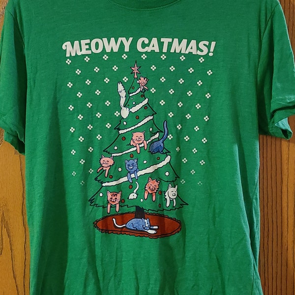 Cat Christmas T Shirt, Funny Kittens Xmas Shirt, Meowy Catmas Shirt ...