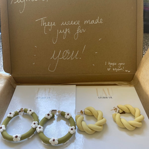 MINI FLUMP Handmade Twisted Hoop Polymer Clay Earrings Boho Huggie ...