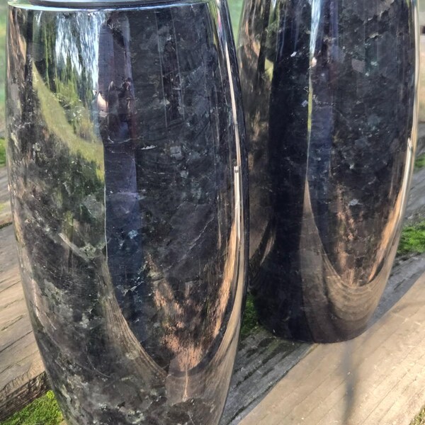 Labradorite Memorial Vase on the Grave, Stone Vase for Tombstone, Black ...