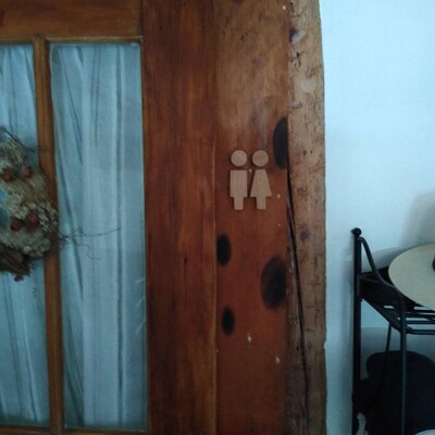 Natural Oak Wood Restroom Sign, Wooden Door Plate, Male and Female ...