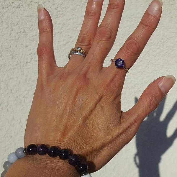 Amethyst Ring, Solitaire Ring, Sterling Silver, Purple Gemstone, February Birthstone Ring ...