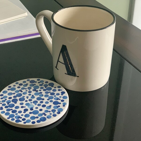 Set of 6 Drink Coasters Absorbing Round Ceramic Stone Coaster With Cork ...