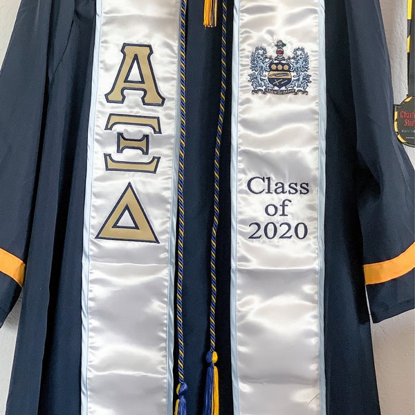 Alpha Xi Delta Graduation Stole Embroidered Satin Sash Crest, Greek ...