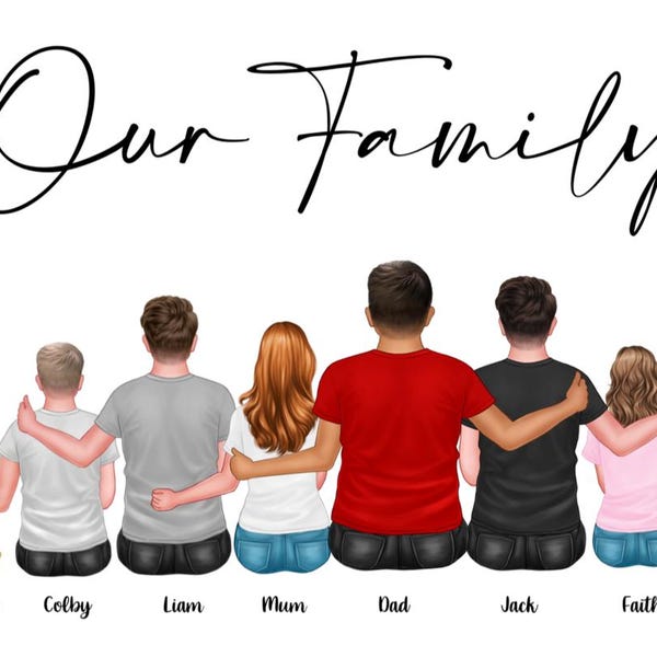 Custom Portrait Family Print, Personalized Gift for Family, Our Family ...