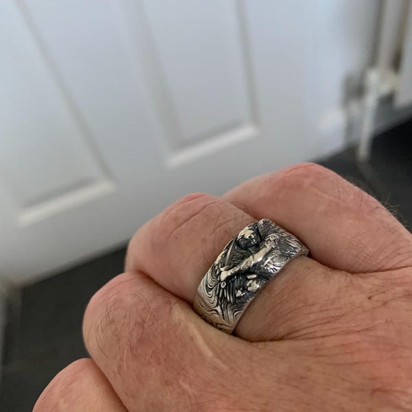 Mens Jesus Angels Ring Crucifix Cross Rings for Man Christian Catholic ...